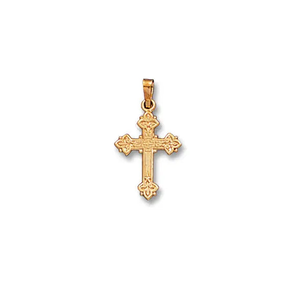 Engraved Fancy Budded Cross 14K Yellow - The Diamond Shoppe San Diego